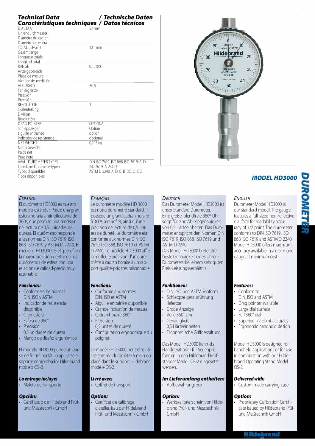 Hildebrand Durometer Model HD3000 (Analog) D w/ Drag Pointer | 222 8081